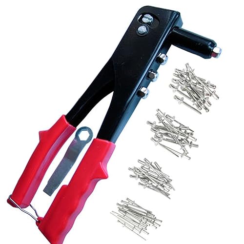 Heavy Duty Hand Rivet Gun 4 Head Nozzle Riveter Plus 1060 Assorted Pop ...