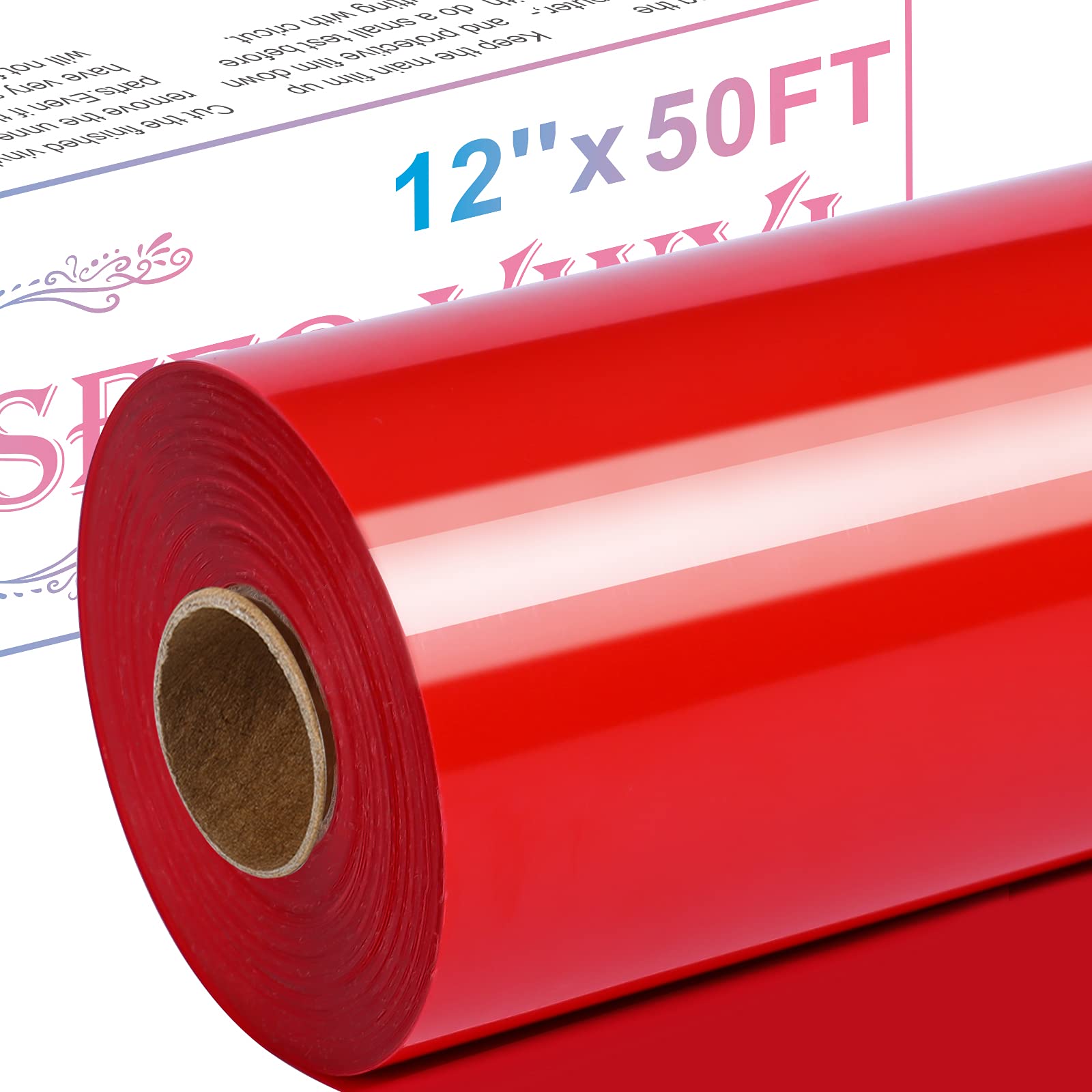 XSEINO Heat Transfer Vinyl Roll, 12" x 50FT Red HTV Vinyl Roll and ...