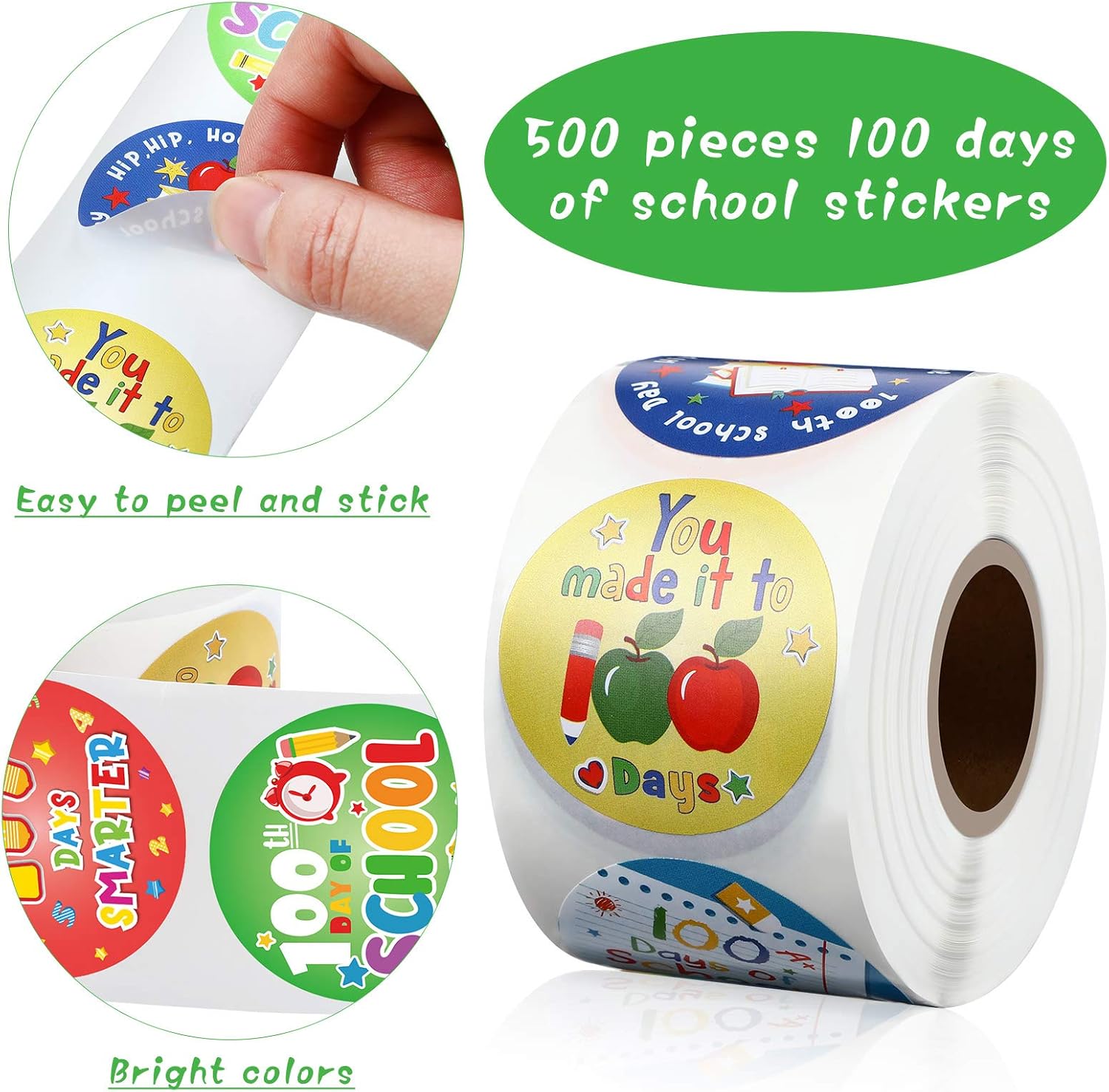 500 Pieces 100 Days of School Stickers Hooray 100 Days Sticker 100th ...