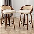 Amazon.com: YOUUGIOR 26" Swivel Rattan Bar Stools Set of 2,Mid-Century Modern Beige Faux Leather ...