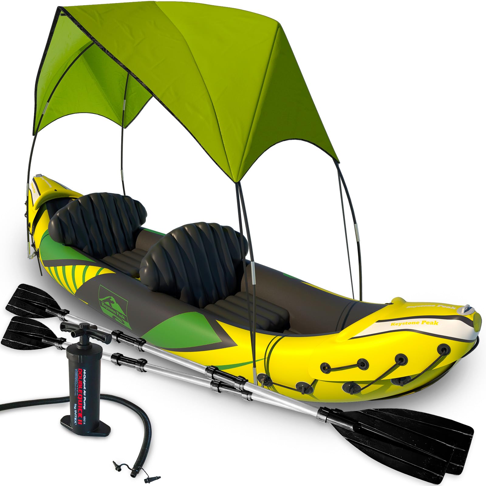 KP Inflatable Kayak 2 Person with Sun Canopy (Detachable) + Kayaks for ...