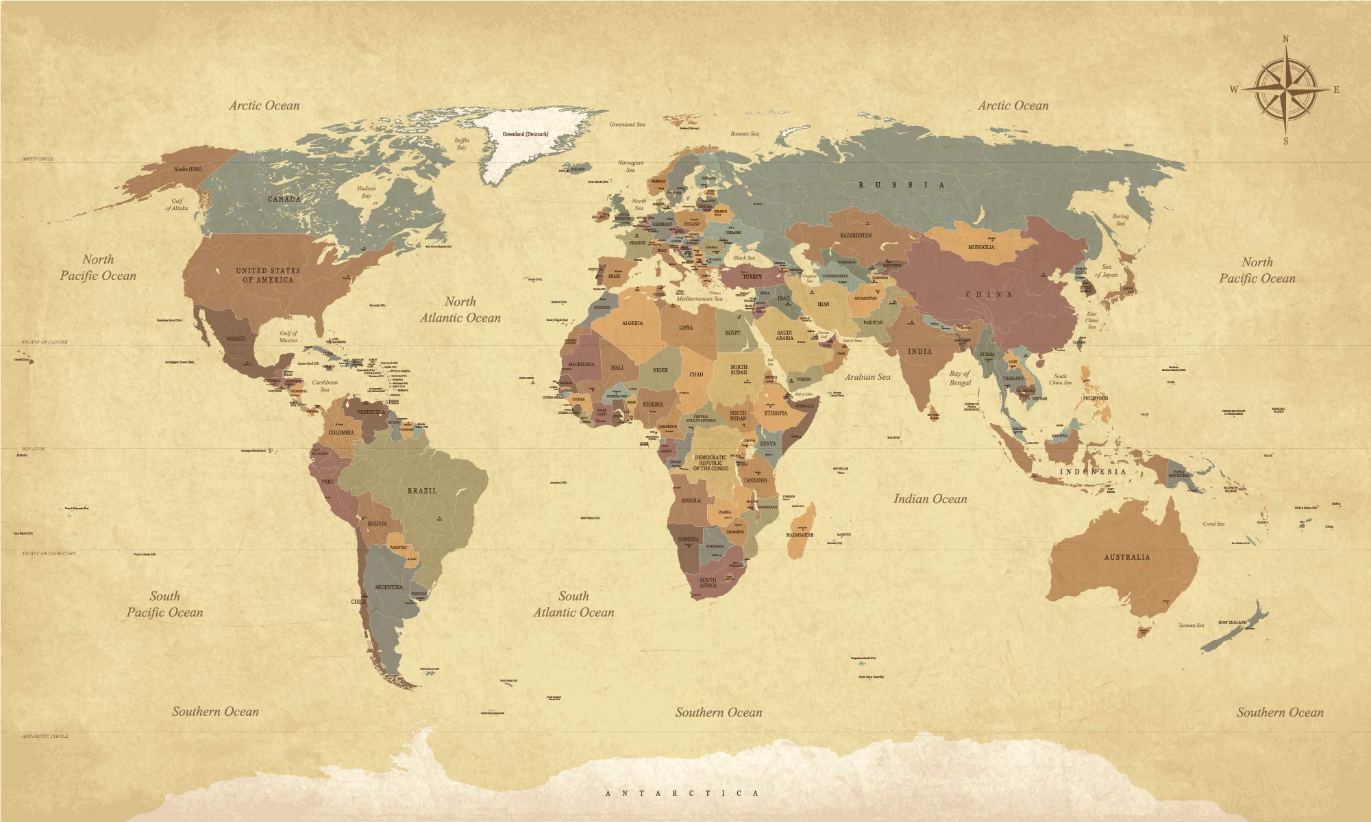 World Wall Map Printed On Self Adhesive Vinyl Multiple Sizes ...