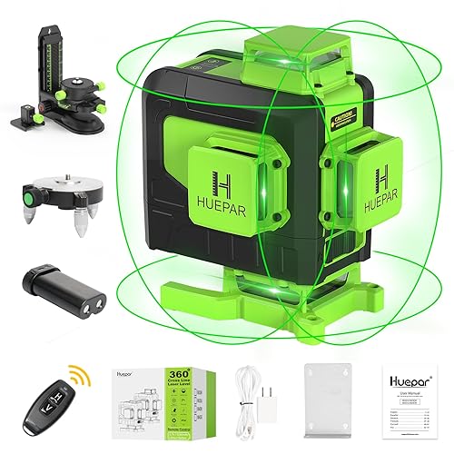 Huepar Laser Level 360 Self Leveling, 16 Lines High Accuracy ±1/9" Green Laser Level with Remote ...