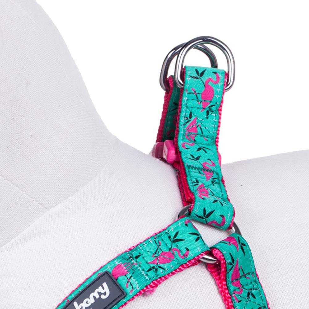 Blueberry Pet Step-in Pink Flamingo on Light Emerald Dog Harness, Chest ...