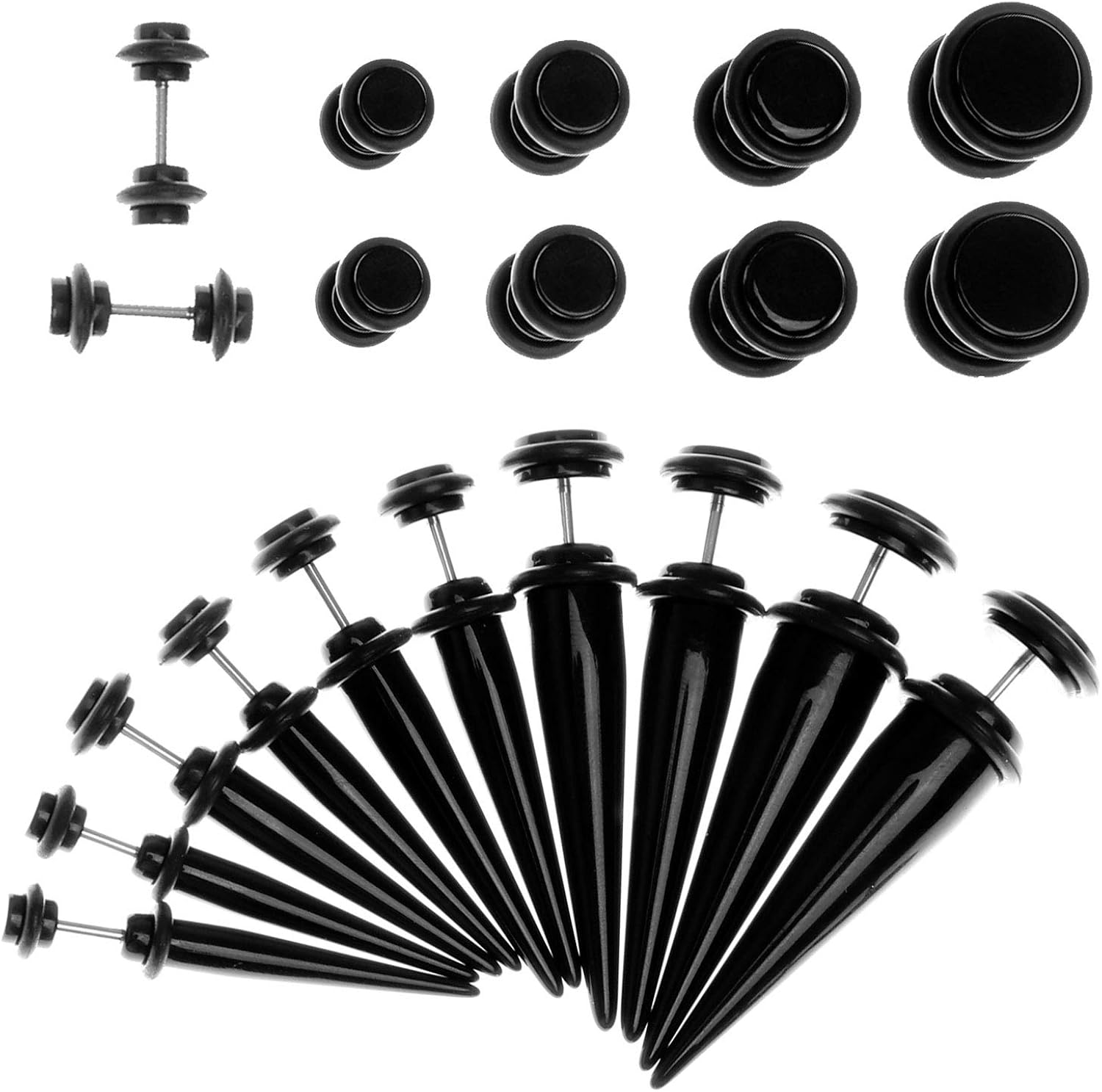 BodyJ4You Fake Taper Kit 20 Pieces Black Fake Tapers and Plugs 2G-00G ...