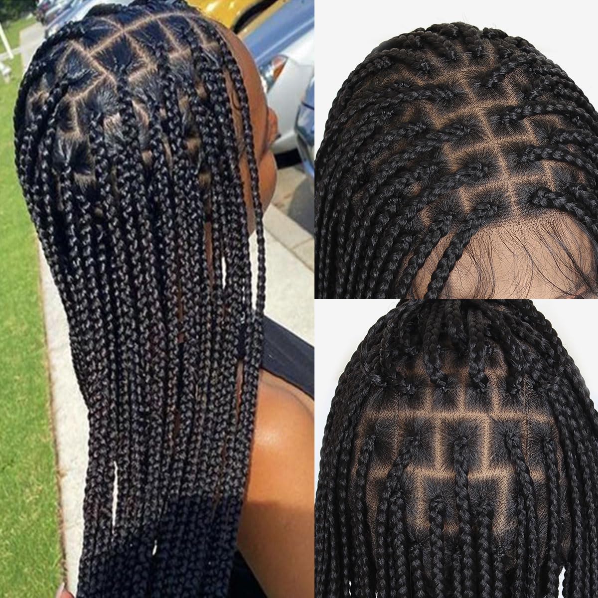 KRALER 36 inch Braided Wigs for Black Women, Knotless Box Braid Wig Full Double Lace Square ...