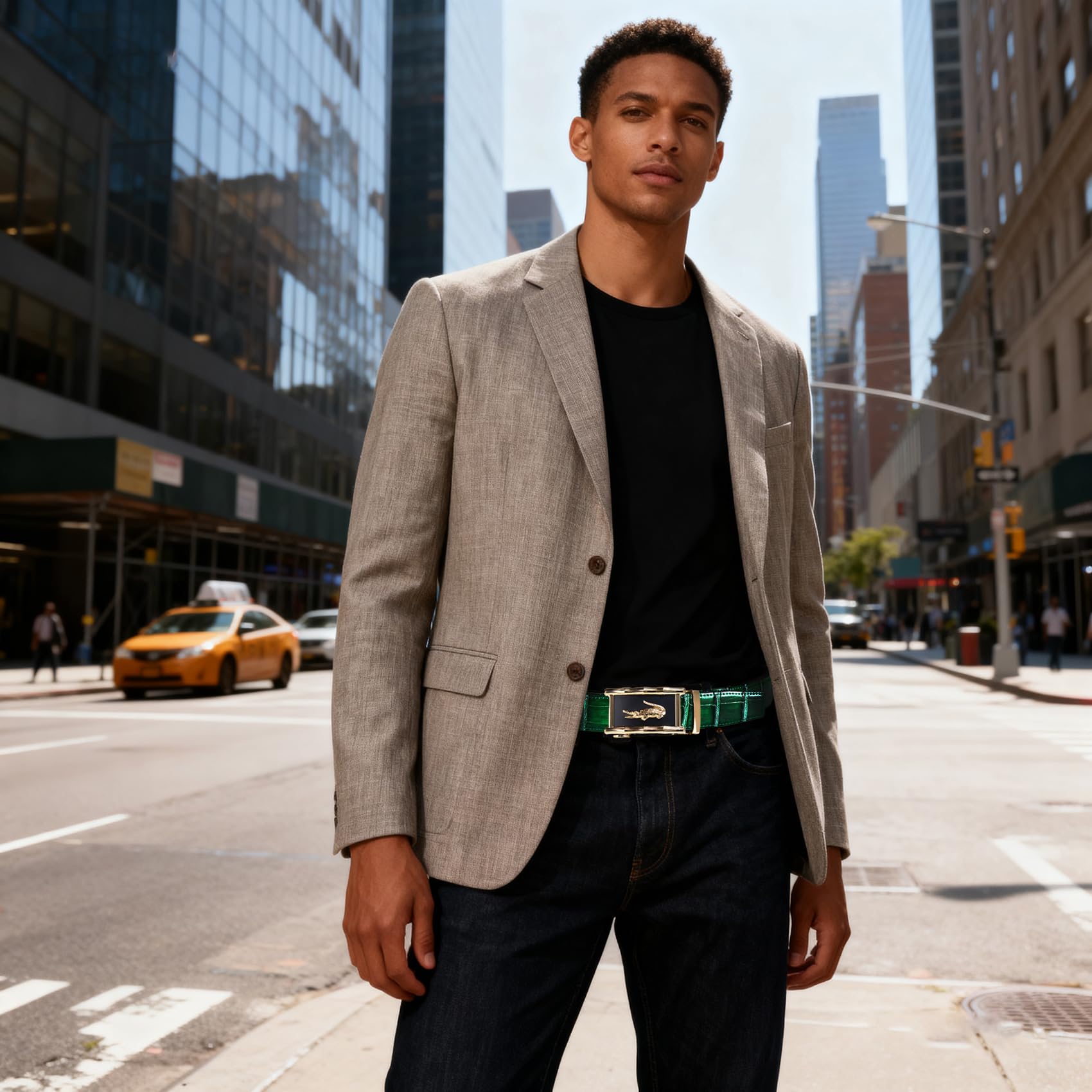Barry.Wang Mens Ratchet Belt,Bat Buckle Belts Leather Slide Strap Mardi ...