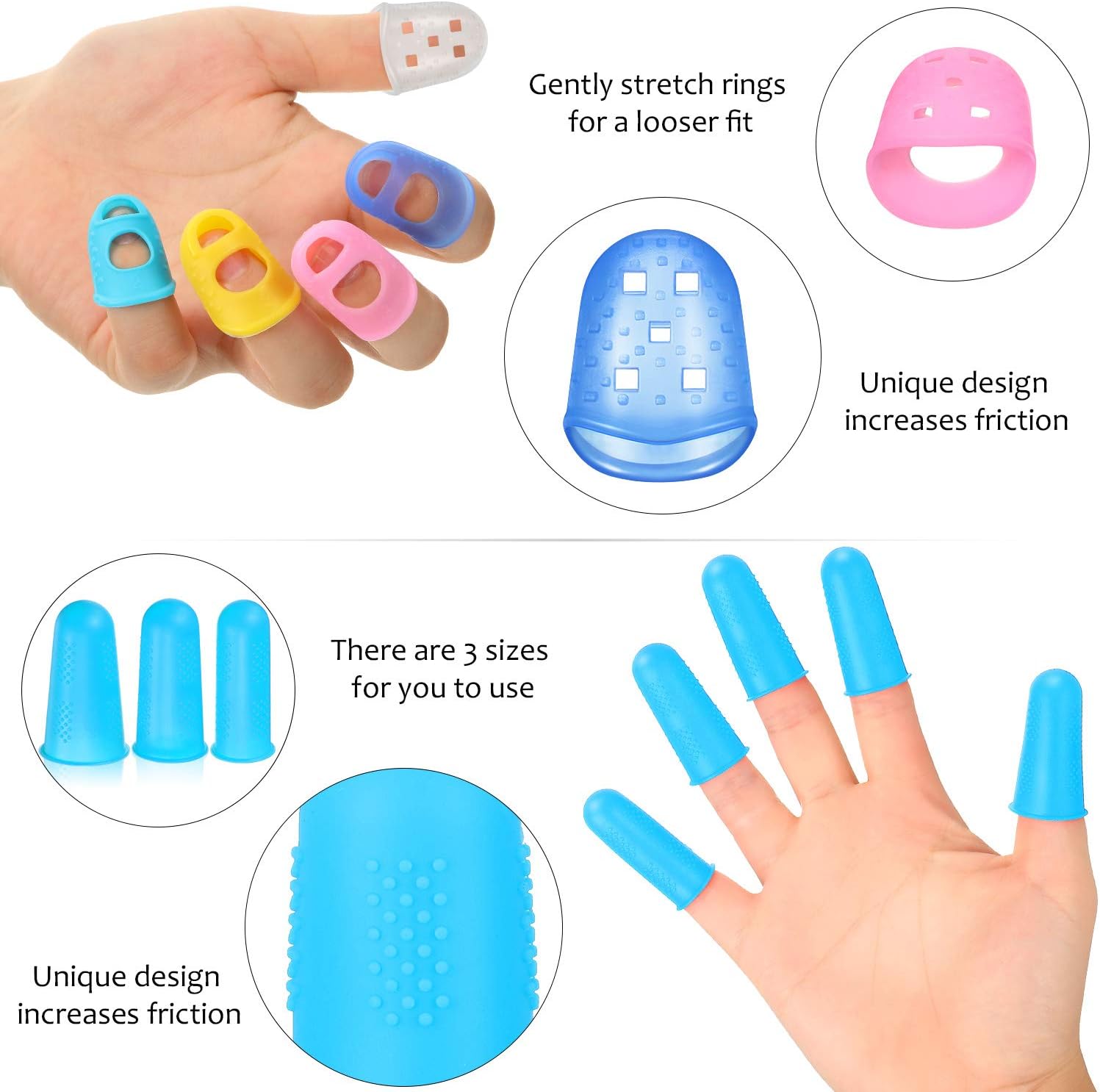 30 Pieces Rubber Fingers Tip Finger Pad Grip Reusable Finger Cover ...