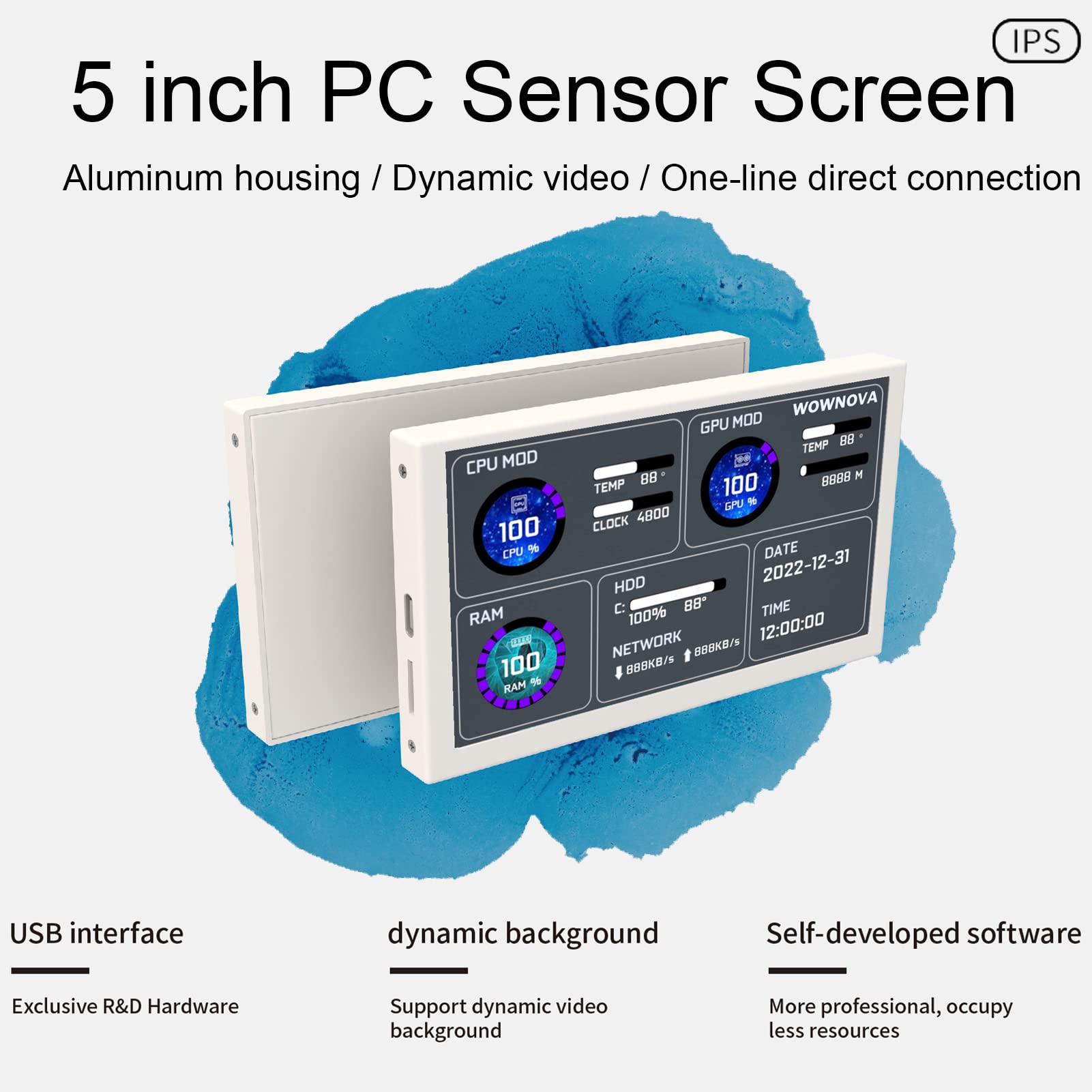 Mua WOWNOVA 5" Computer Temp Monitor, Dynamic Theme Supported, ARGB PC ...