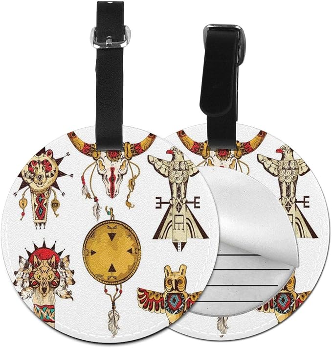 Round Travel Luggage Tags,Native American Tribes Animal Totems Ancient ...