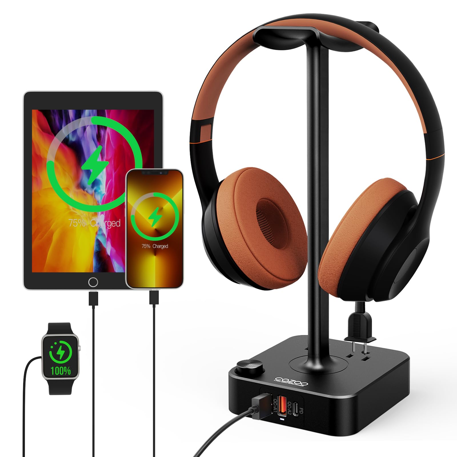COZOO Headphone Stand with USB Charger Desktop Gaming Headset Holder ...