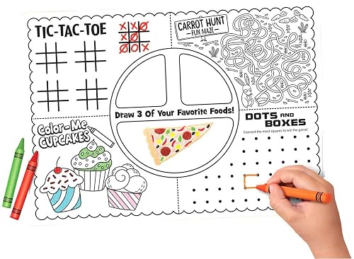 Kids Activity Placemats – 12 Pieces with 12 Crayons Arts & Crafts ...