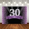 Amazon.com : Happy 30th Birthday Backdrop Glitter Purple and Black Dots ...