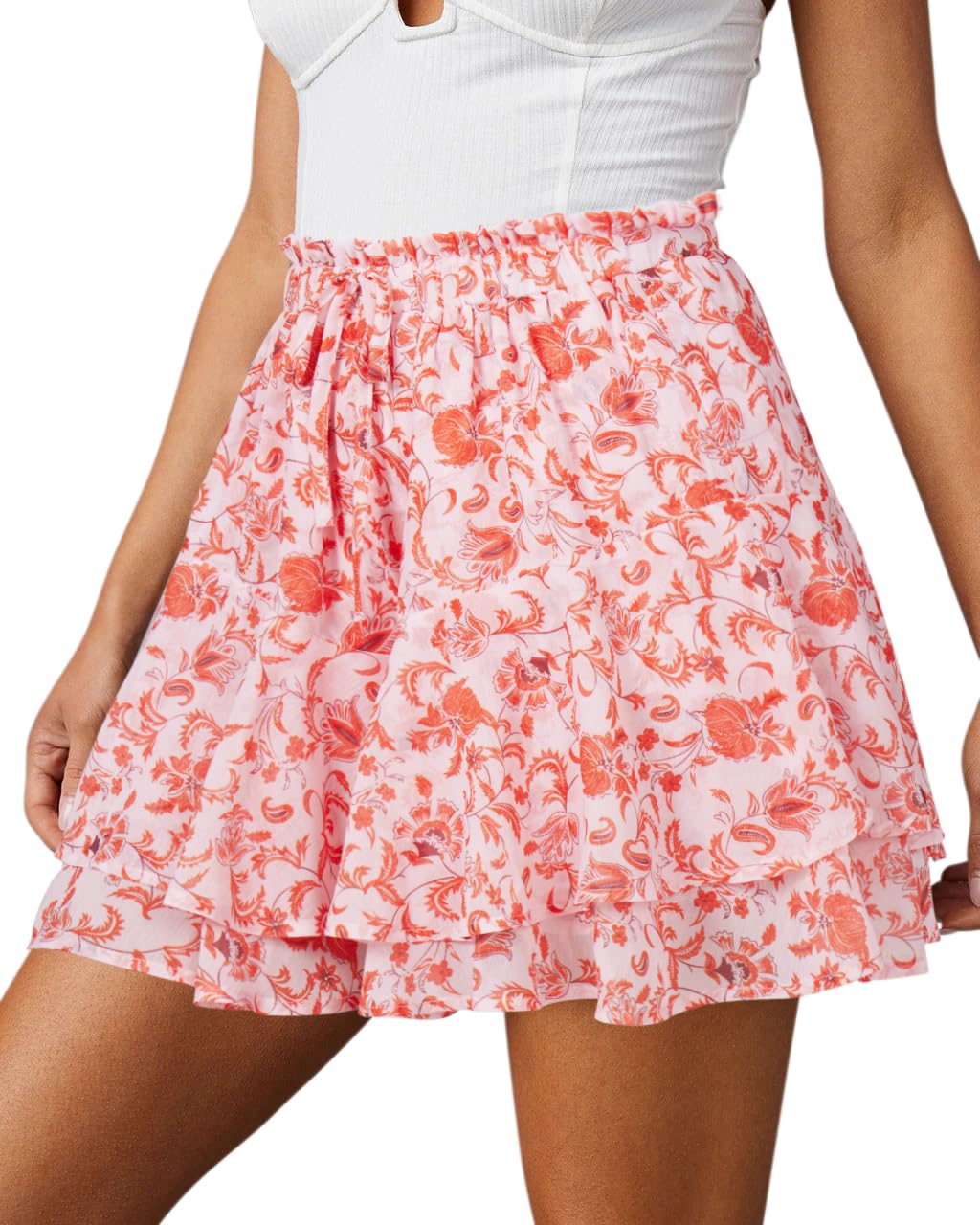 Aoudery Flowy Shorts for Women Casual Boho Floral Skorts Ruffle Mini ...
