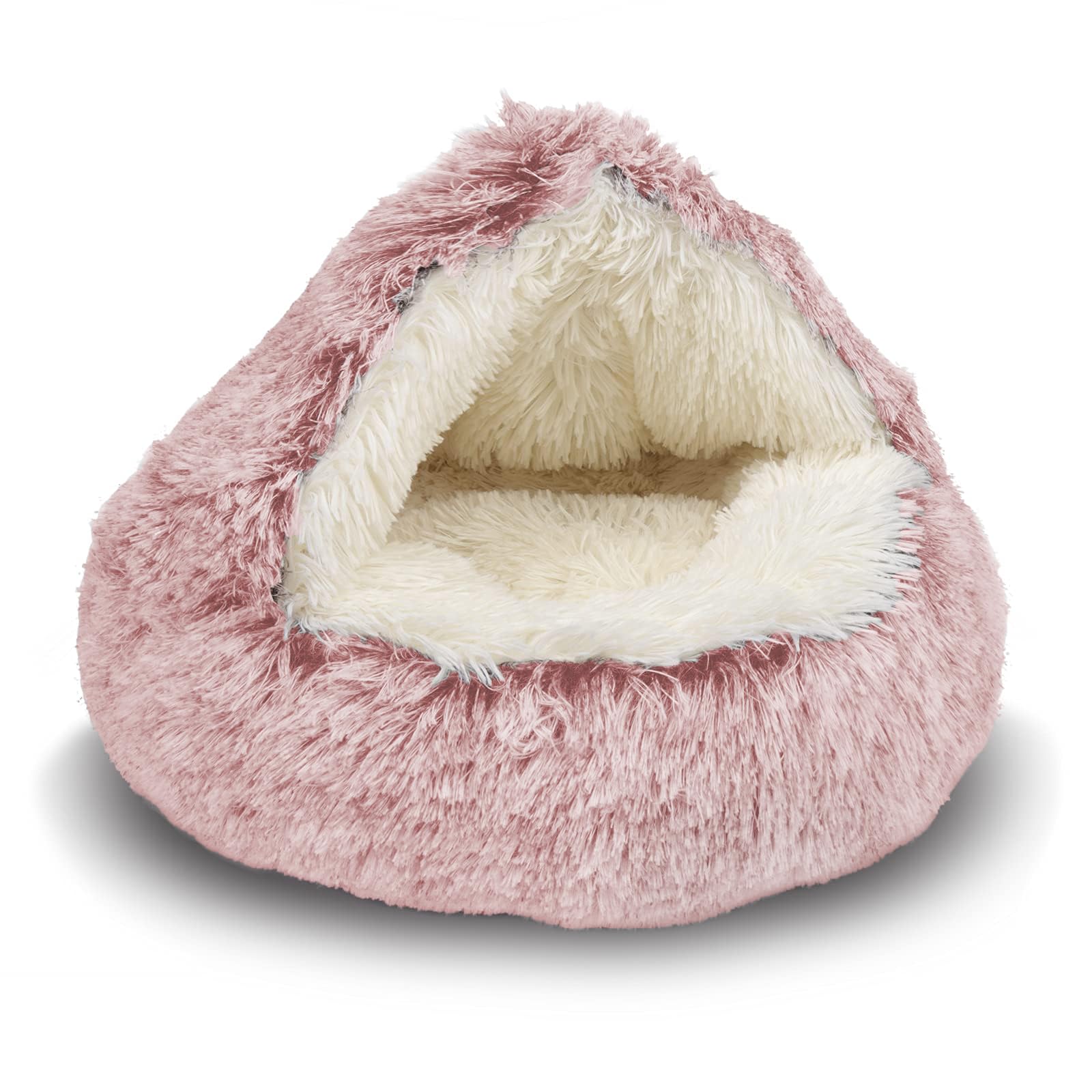 ShinHye Cat Bed Round Plush Fluffy Hooded Cat Bed Cave, Cozy for Indoor Cats or Small Dog beds ...