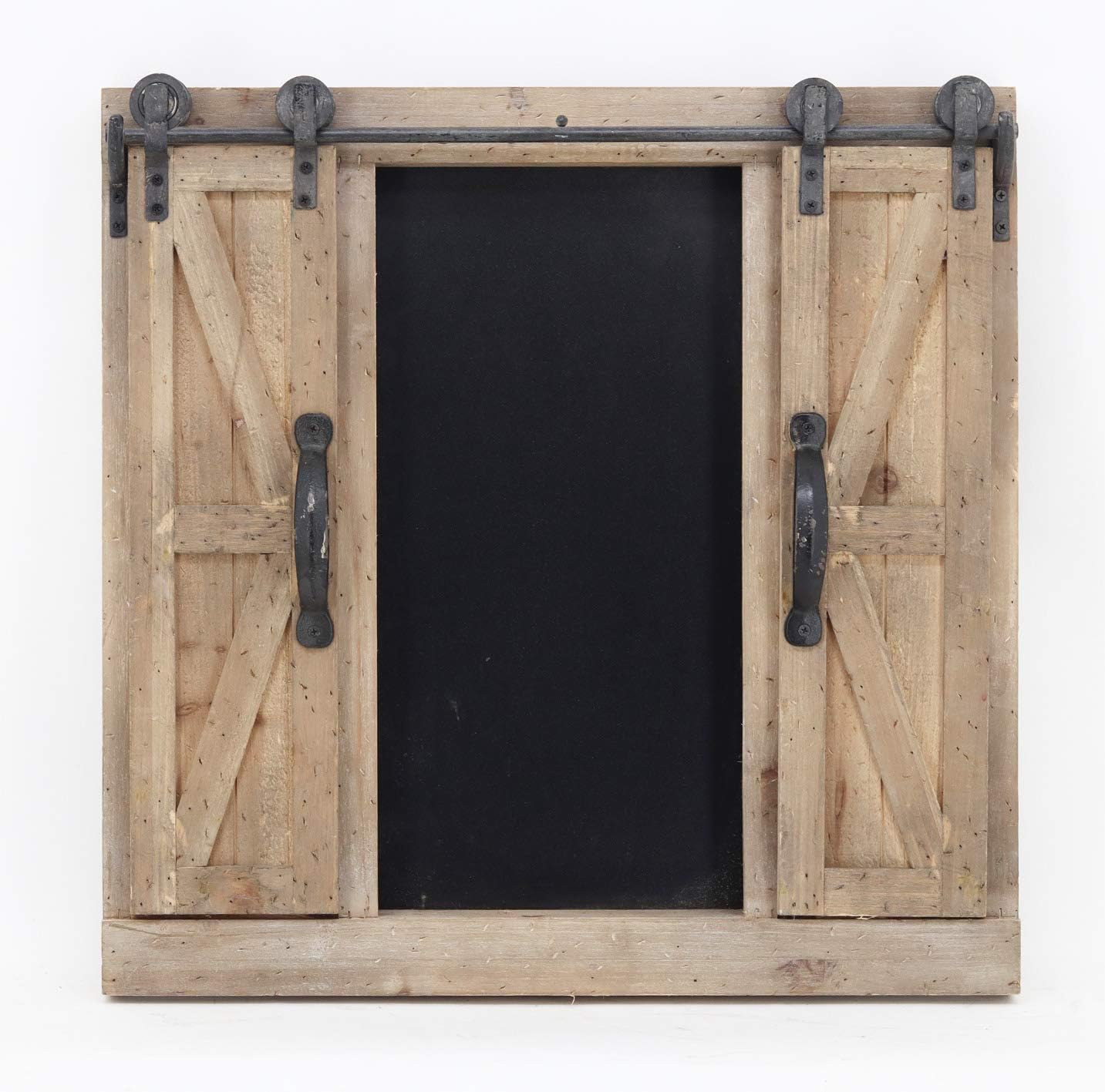 Rustic Wood Chalkboard with 2 Sliding Barn Doors and 4 Metal Cow Shaped ...