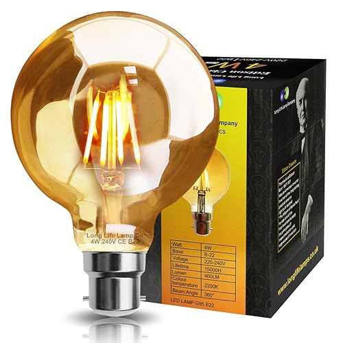 Retro Vintage LED 4w Globe Edison Style Filament Bulb Smoked Gold Glass ...