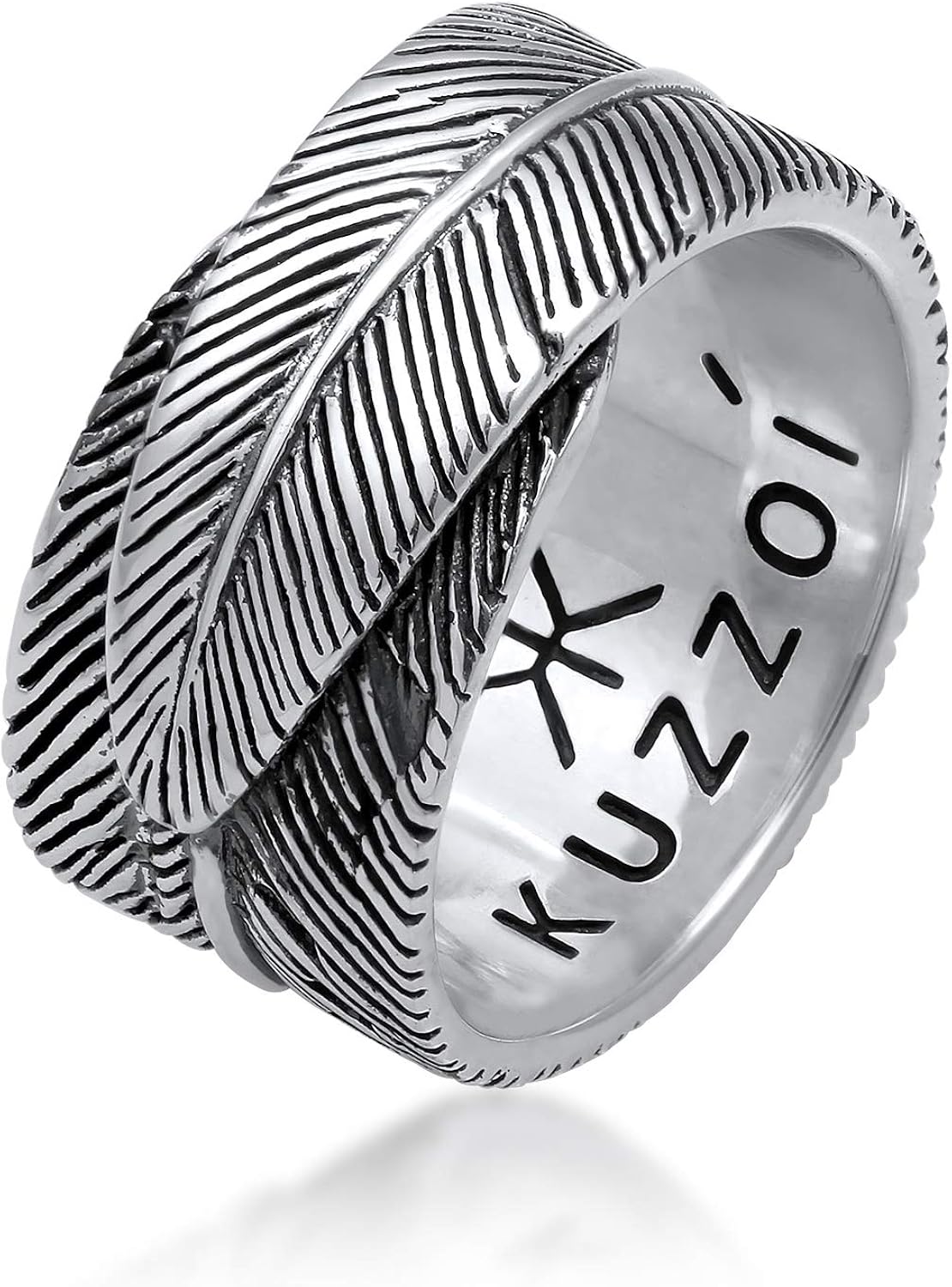 Kuzzoi Massiver Herrenring(14mm) im Feder Design schwarz oxidiert ...