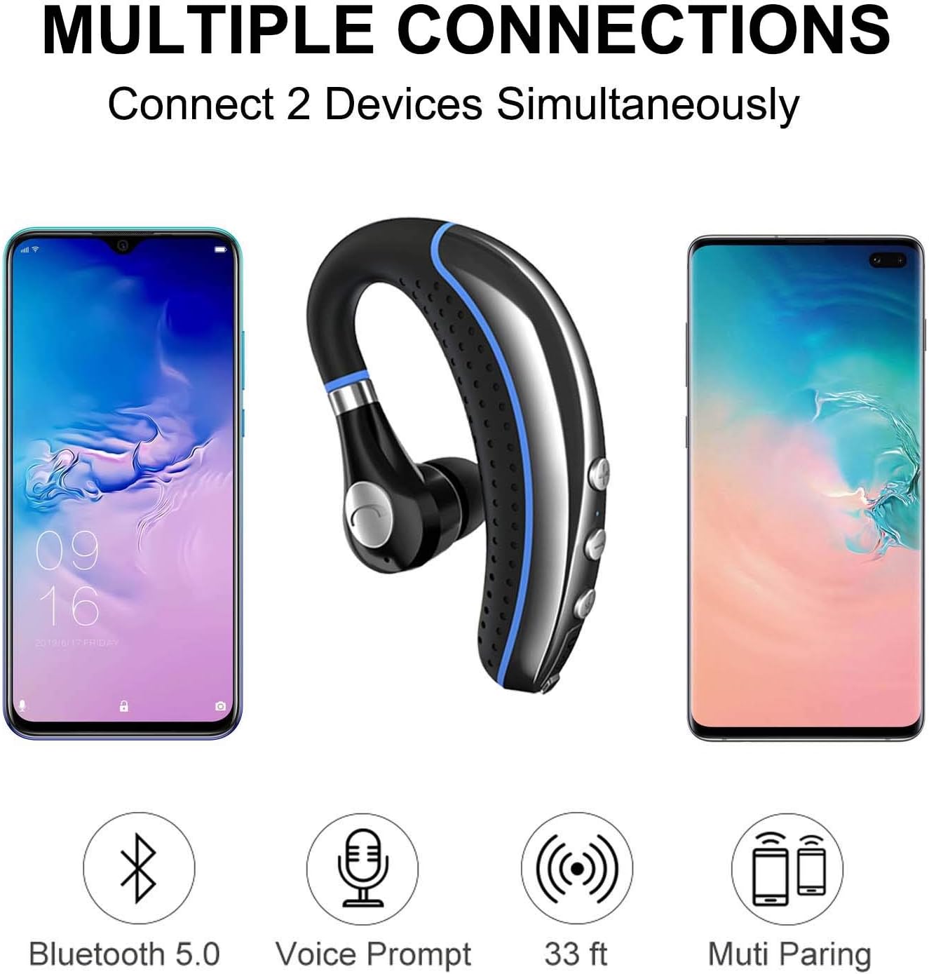 Bluetooth Headset, FIMITECH Wireless Earpiece V5.0 Ultralight Hands Free Business Earphone with ...