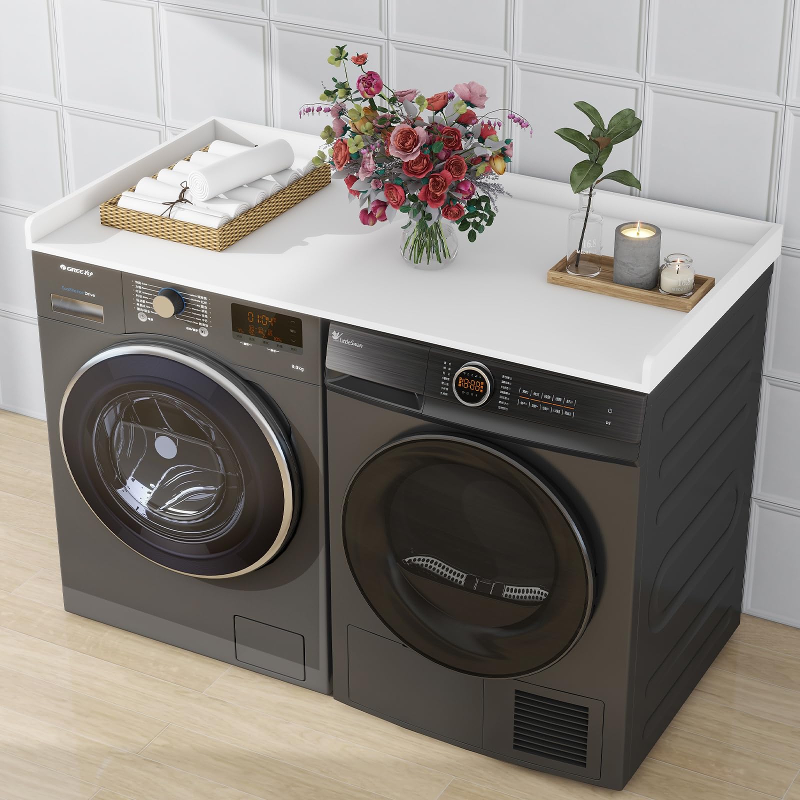 dooloric Washer Dryer Countertop, Laundry Counter top with Edge Rails ...