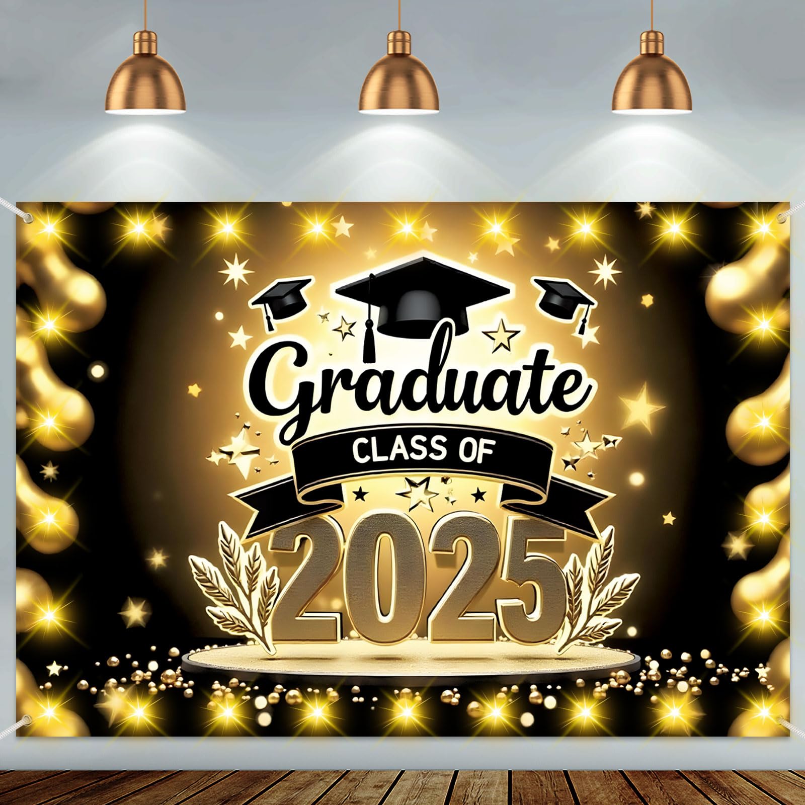 VitalCozy 72 x 44 Inch Lighted Graduation Banner Class of 2025 Backdrop ...