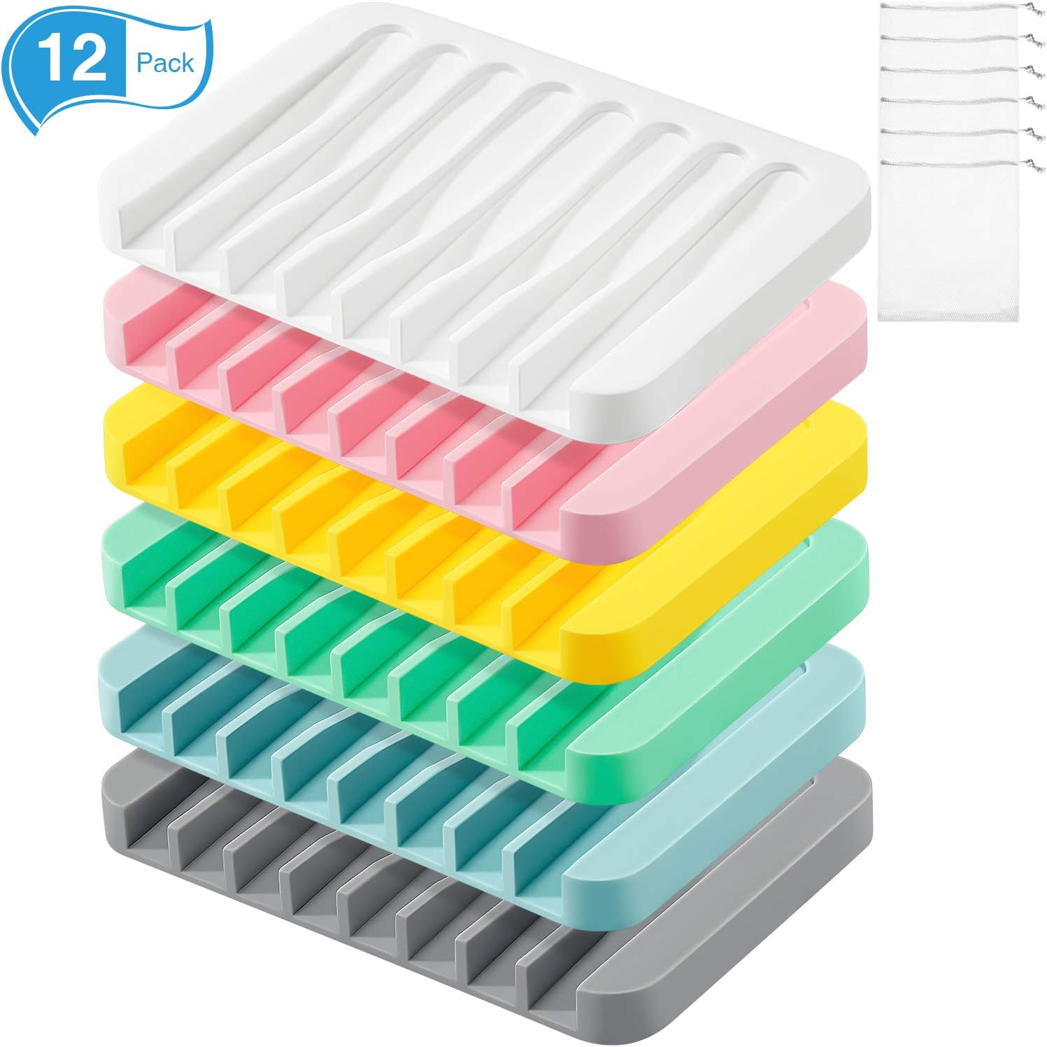 6 Pieces Silicone Soap Dishes Silicone Soap Holders Soap Saver Trays ...