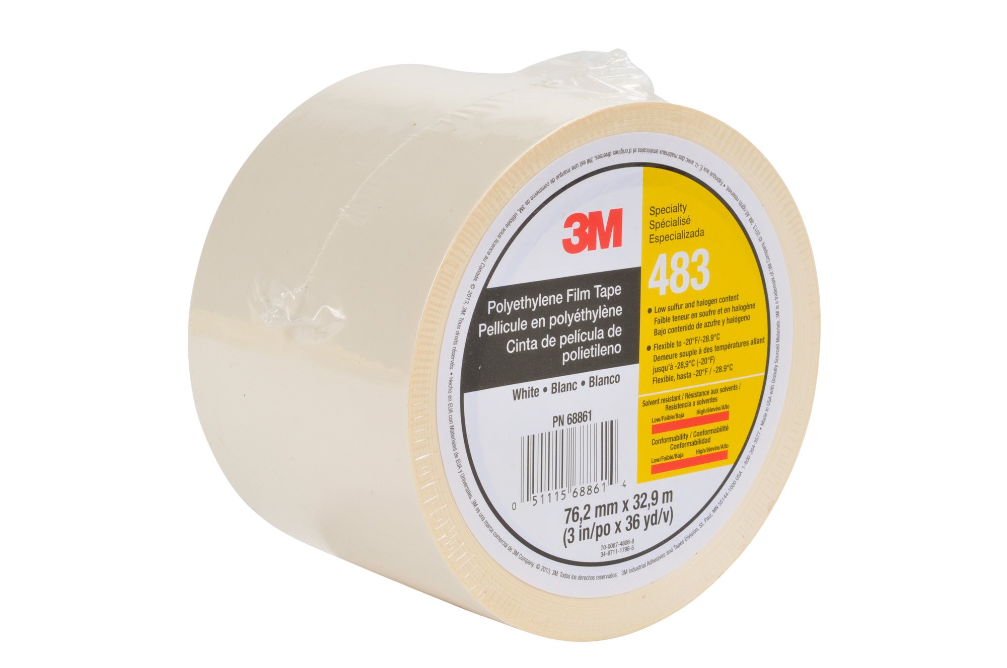 3M Polyethylene Film Tape 483 White, 3 In X 36 Yd 5.3 Mil, Conveniently ...