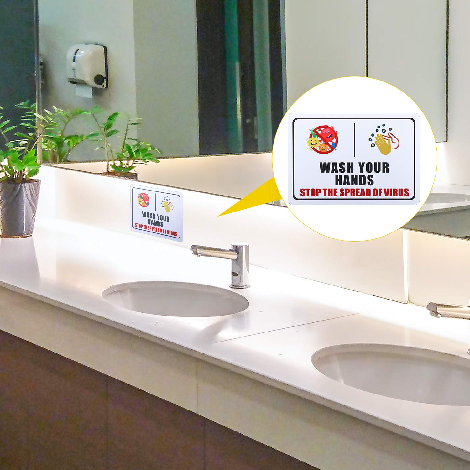 5 Pieces Wash Your Hands Sign Hand Washing Stickers 7 x 10 Inches Self ...