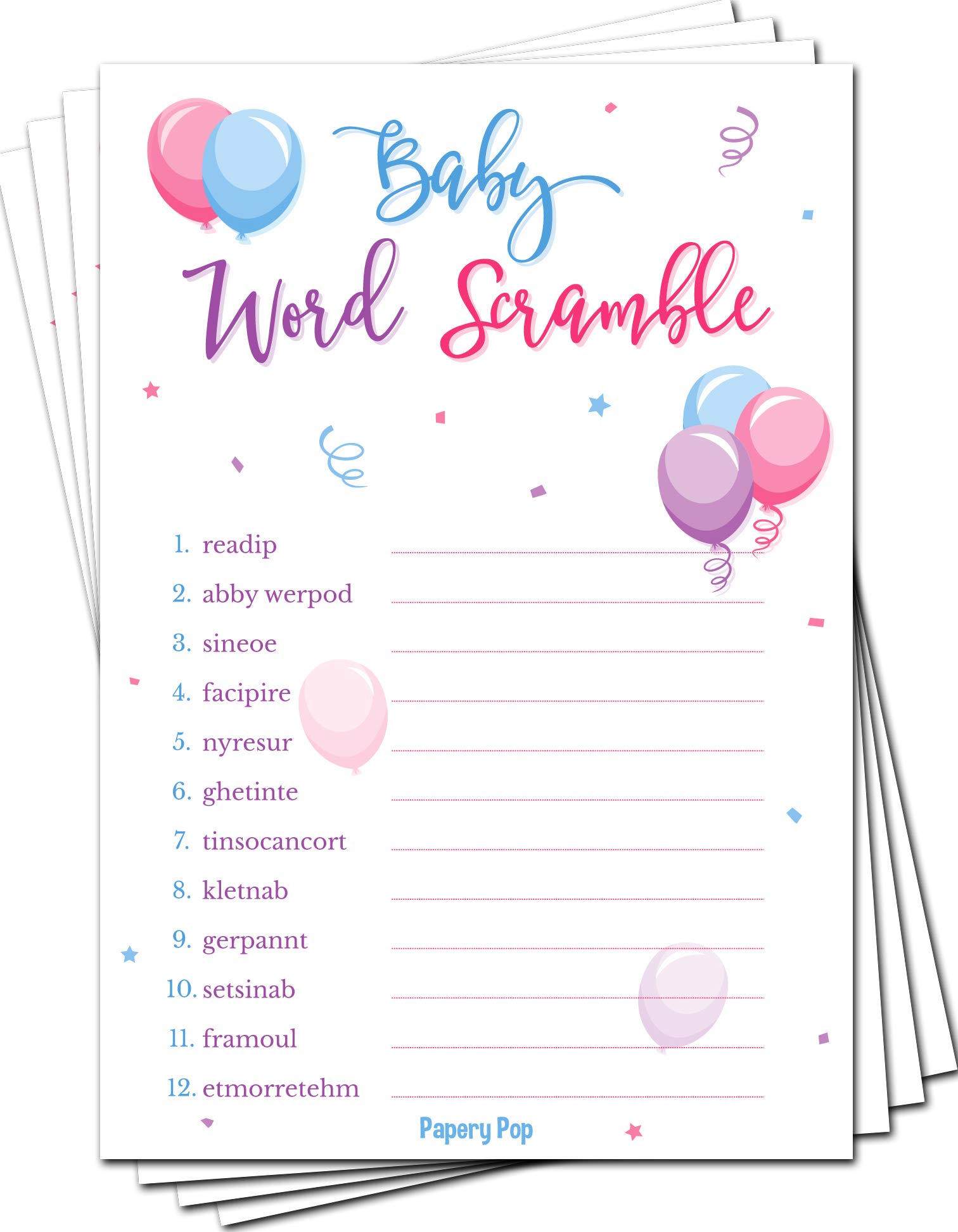 Buy Gender Reveal Games - Baby Word Scramble Game Cards (Pack of 50 ...