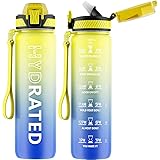 Amazon.com: QLUR Water Bottle with Straw, 32 oz Motivational Water Bottles with Time Marker to ...