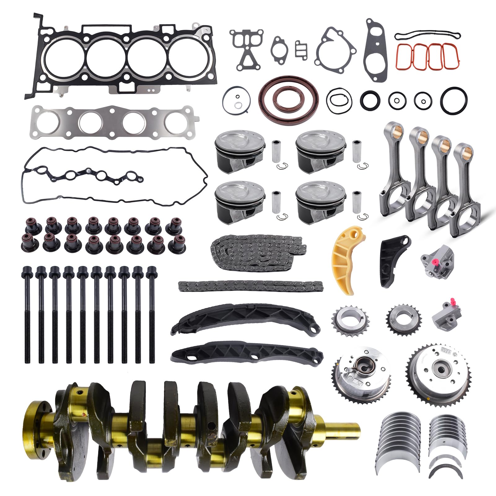 SUSUCAR Engine Rebuild Overhaul Kit with Crankshaft, Timing Chain Kit ...