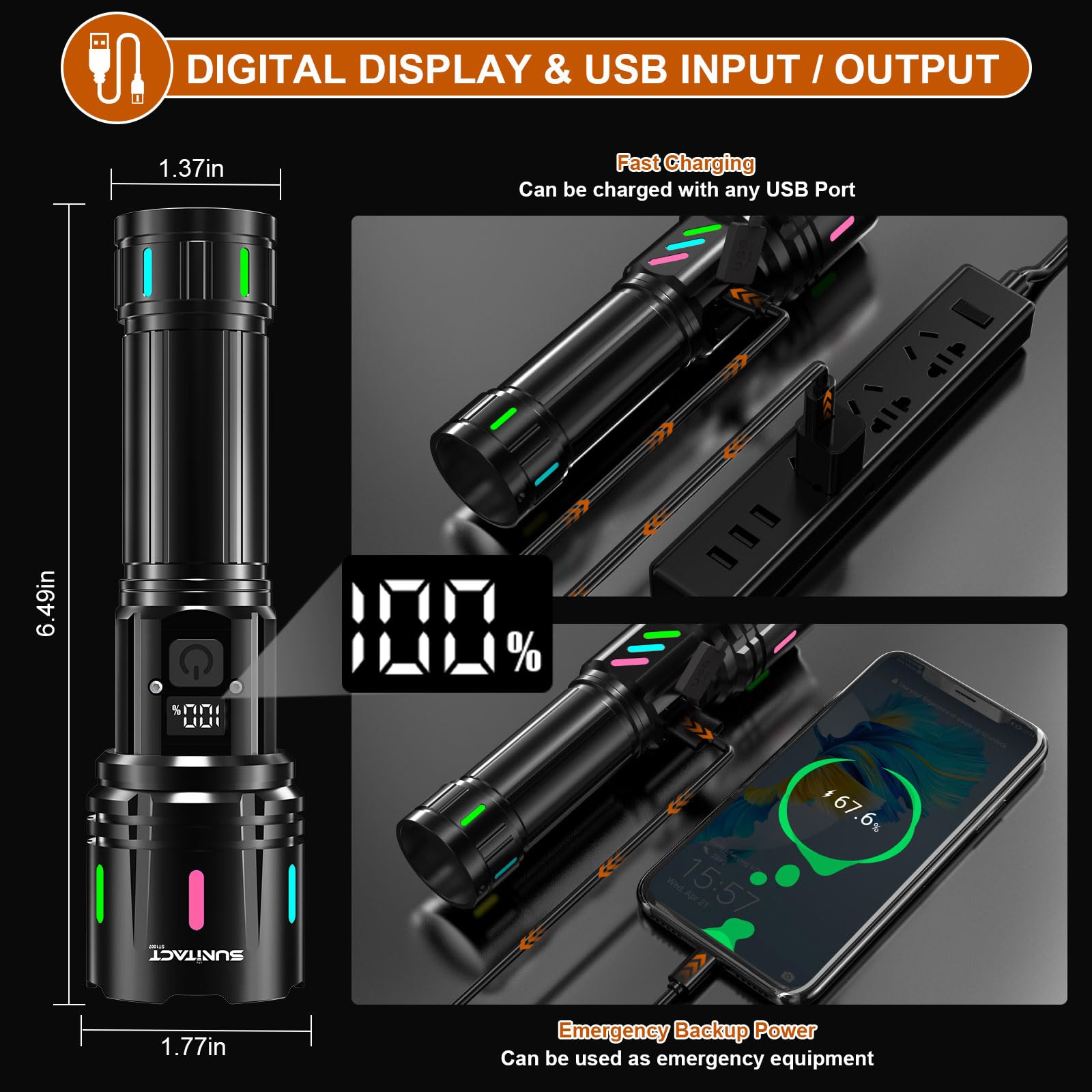 Mua Flashlights High Lumens, Sunitact Flashlight LED Rechargeable ...