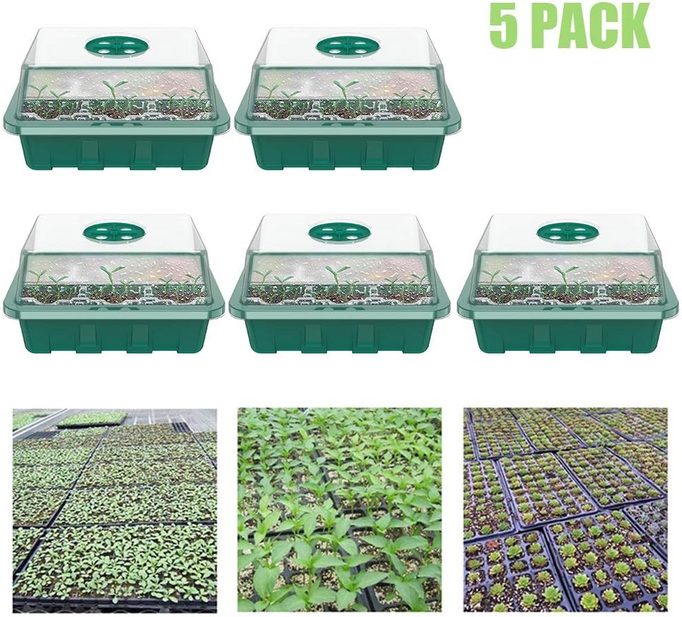 5Pack Seed Trays Seedling Starter Tray 60 Cells Humidity Adjustable ...