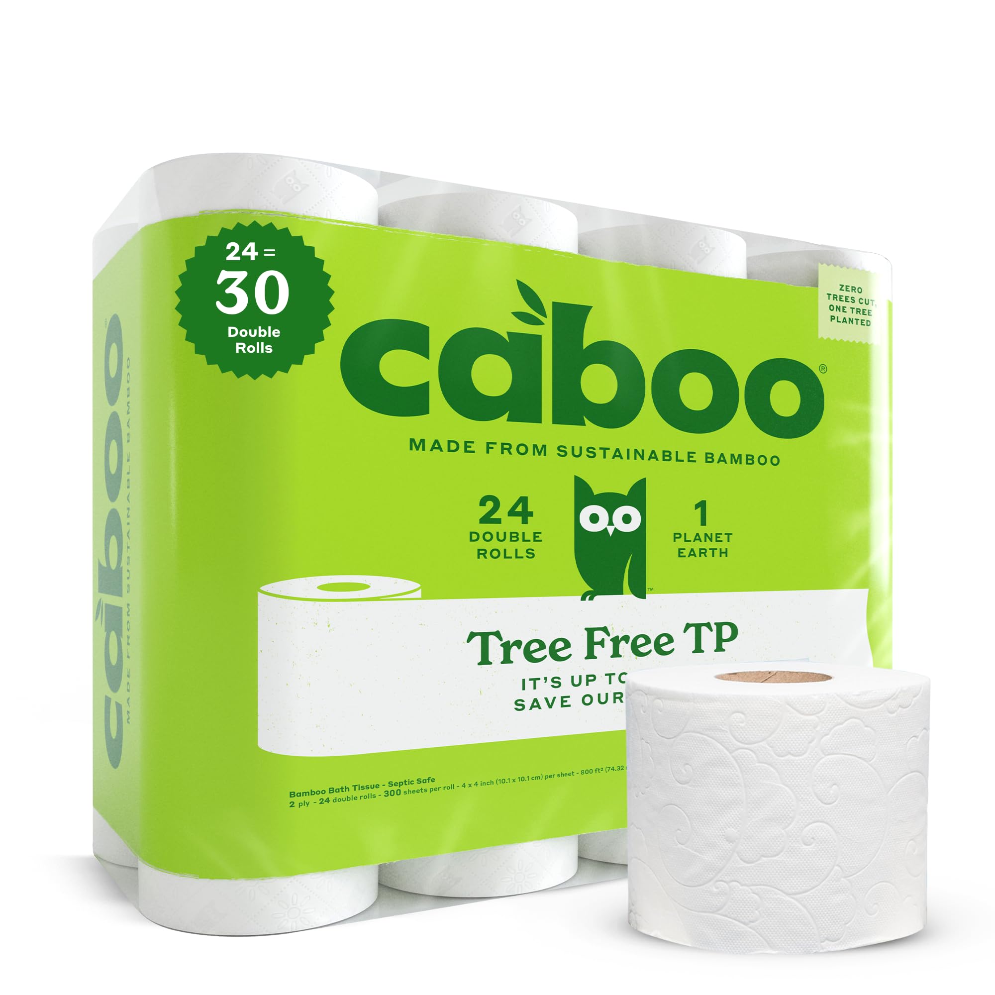 Caboo Tree Free Toilet Paper, Septic Safe Toilet Tissue, Eco Friendly ...