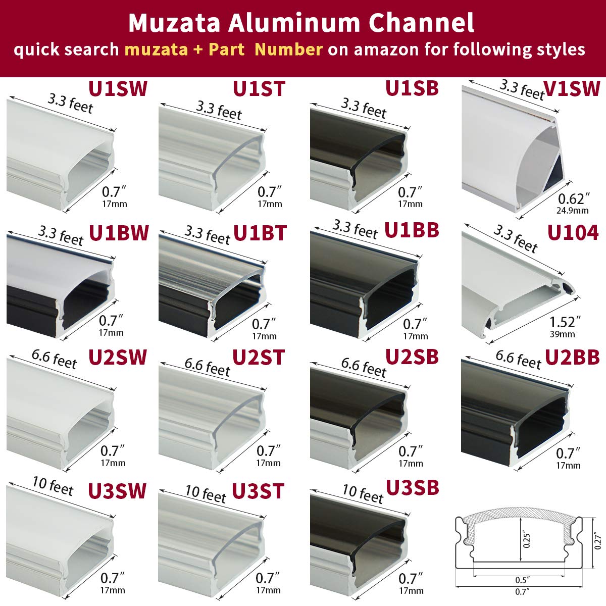 V-Shape Led Aluminum Channel, Muzata 10-Pack 1Meter/3.3ft Led Channels ...