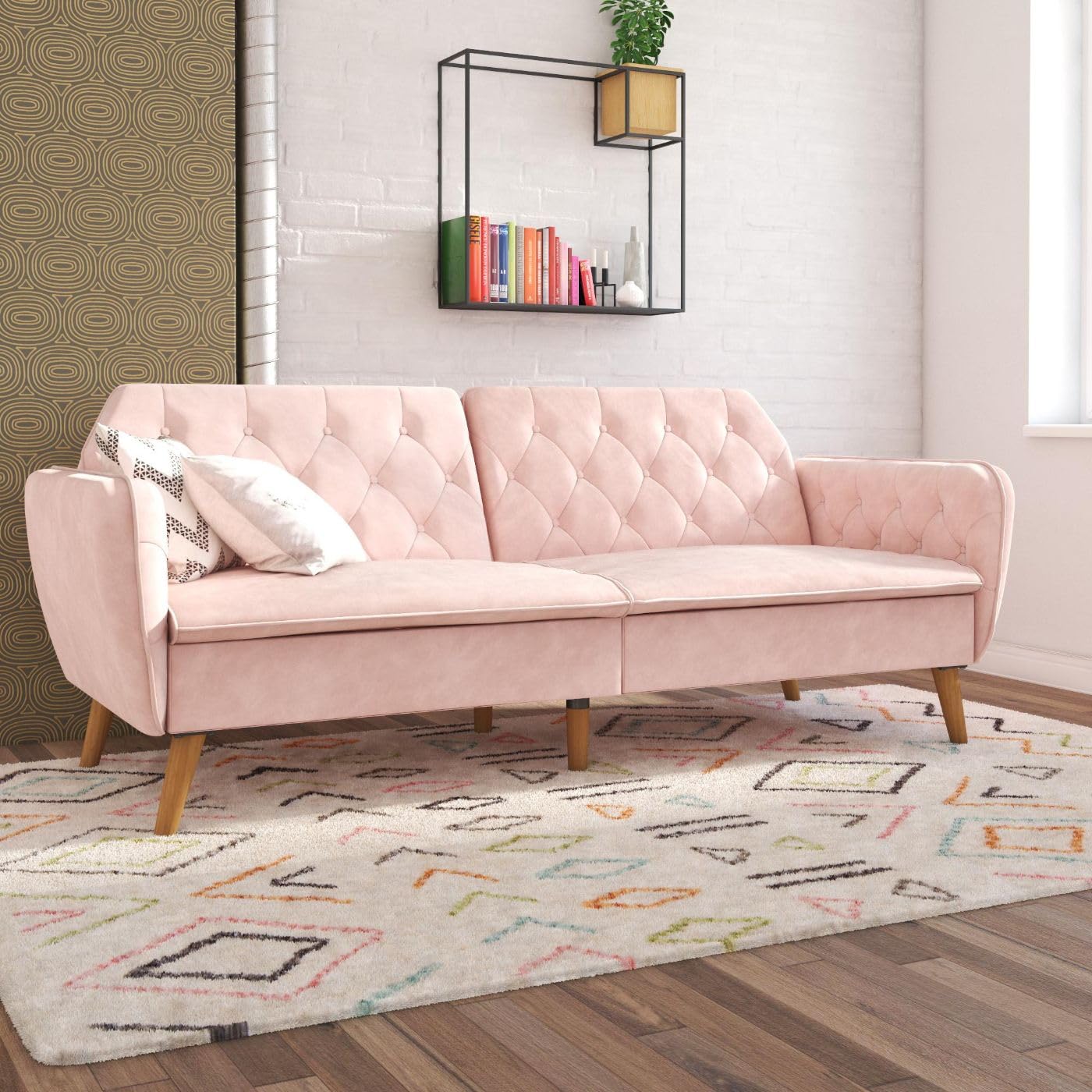 Novogratz Tallulah Memory Foam Futon, Convertible Couch, Pink Velvet ...