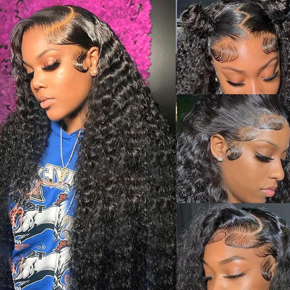Aomllute 30 Inch Deep Wave Lace Front Wigs Human Hair 200 Density 13x4 ...