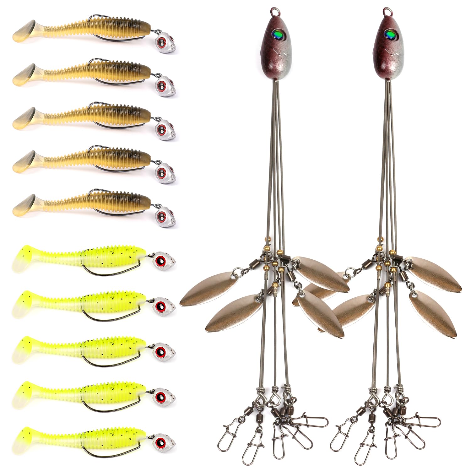 Alabama Rig Kit 2 Sets with Jig Heads and Trailers, Umbrella Rig for ...
