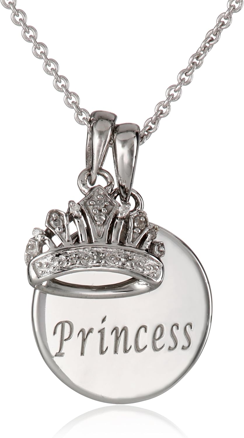 Amazon.com: Sterling Silver Diamond Crown Pendant Necklace with ...
