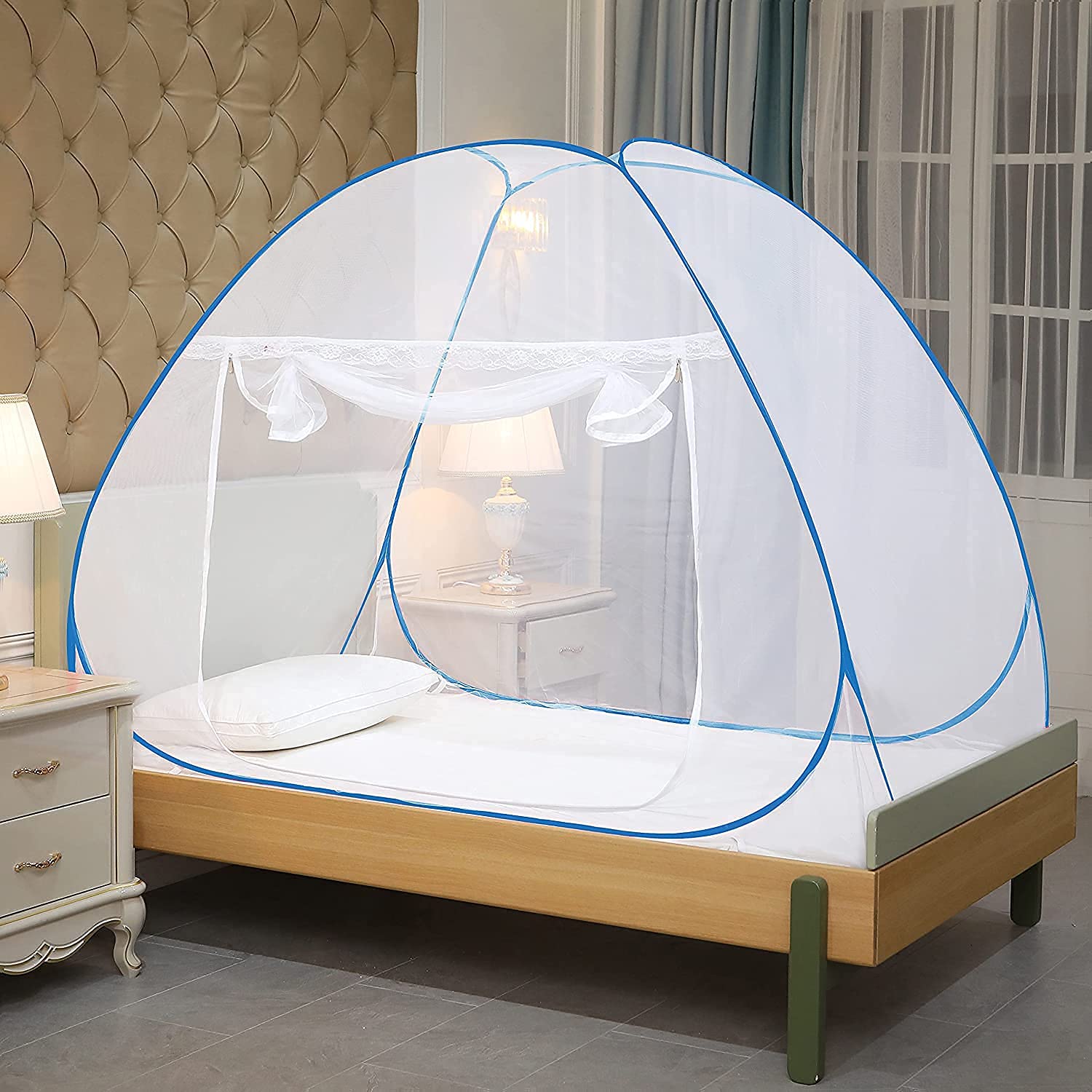 ANIRUDHA Foldable Mosquito Net Machhardani Single Bed 200 130 120 Cm White With Blue anirudha-foldable-mosquito-net-machhardani-single-bed-200-130-120-cm-white-with-blue