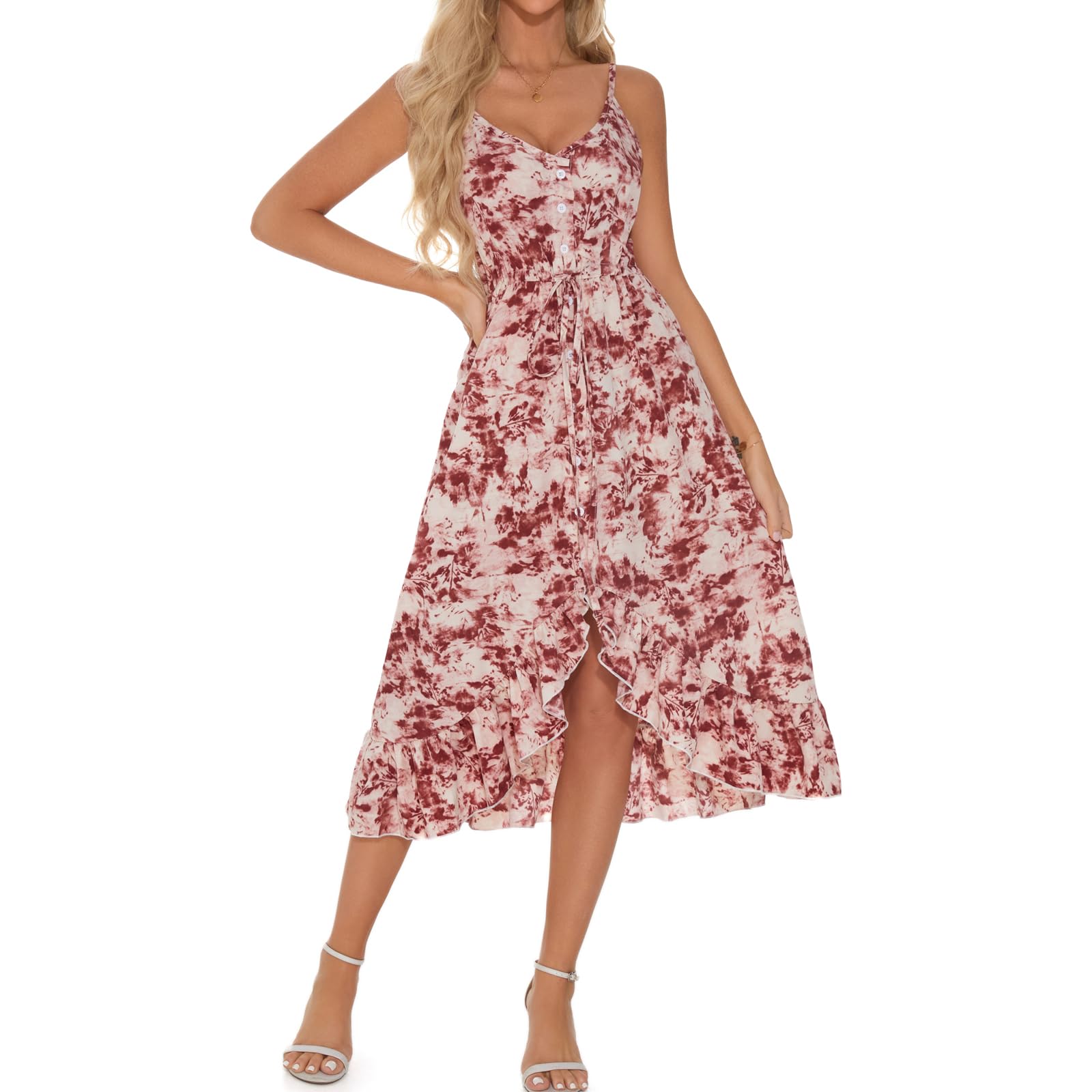 Hozoely Women's Casual Summer Dresses Floral Spaghetti Strap Sleeveless ...