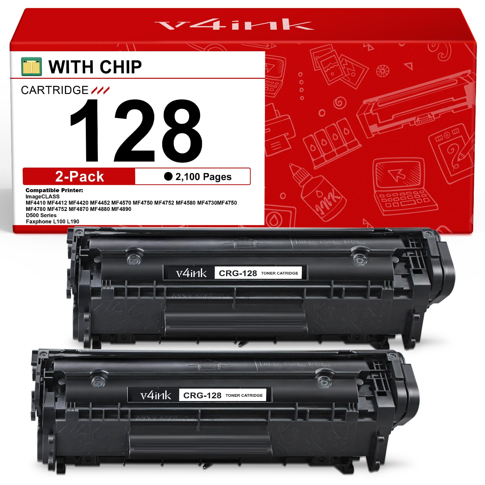 v4ink 2PK Compatible CRG-128 Toner Cartridge Replacement for Canon 128 ...