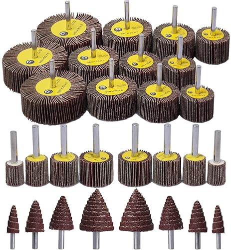 Abrasive Flap Wheel Sander Set,28 Pack 80 Grit 1/4" Shank Mounted ...