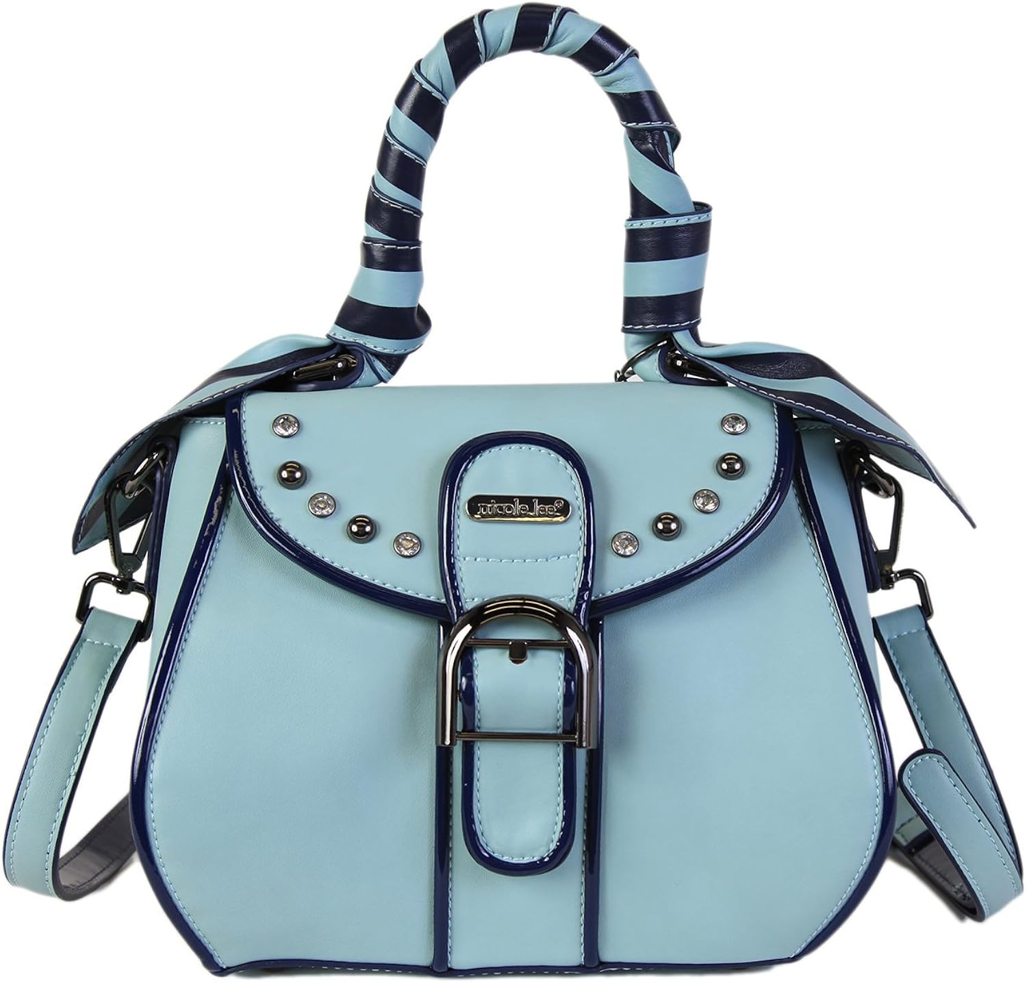 Wrapped Top Handle Handbag with Stud and Rhinestone Embellishments and ...