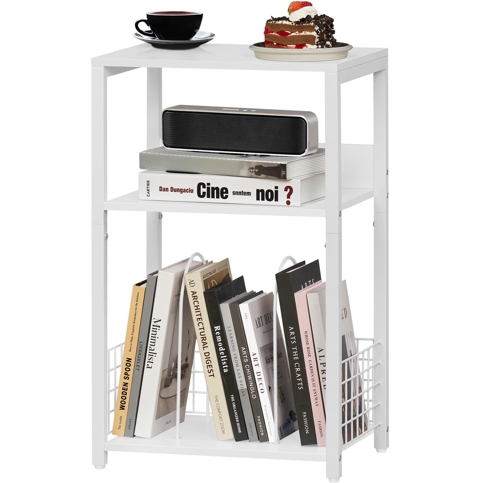 LELELINKY White Side Table,Small Printer Stand with Storage Shelf,3 ...