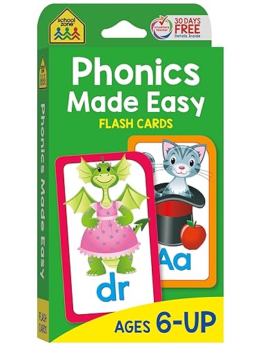School Zone Phonics Made Easy Flash Cards: 56 Cards, Kindergarten, 1st ...