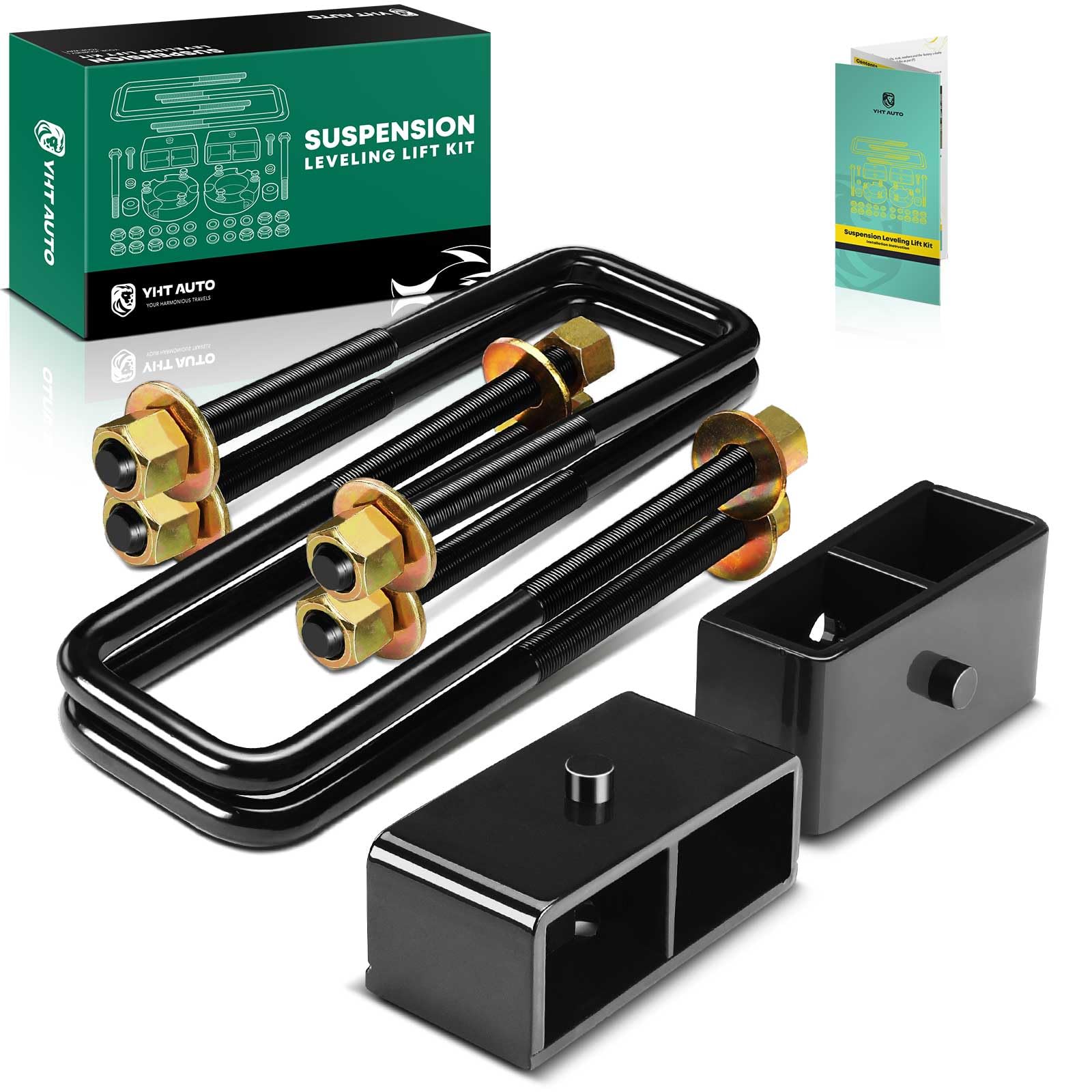 YHTAUTO 2 inch Rear Leveling Lift Blocks w/Extended Square U-Bolts Kit ...