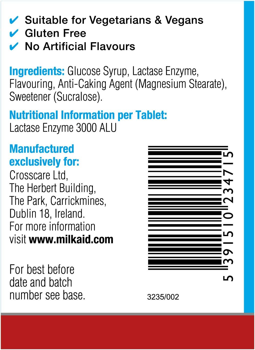 Milkaid Lactase Enzyme Chewable Tablets for Lactose Intolerance Relief ...
