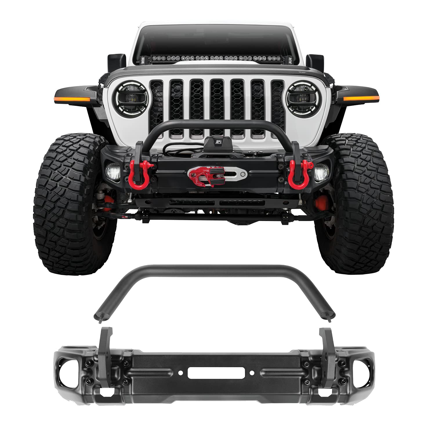 Rugged Ridge Arcus Bumper, Front | Stubby w/Tubular Overrider, 11-Gauge ...