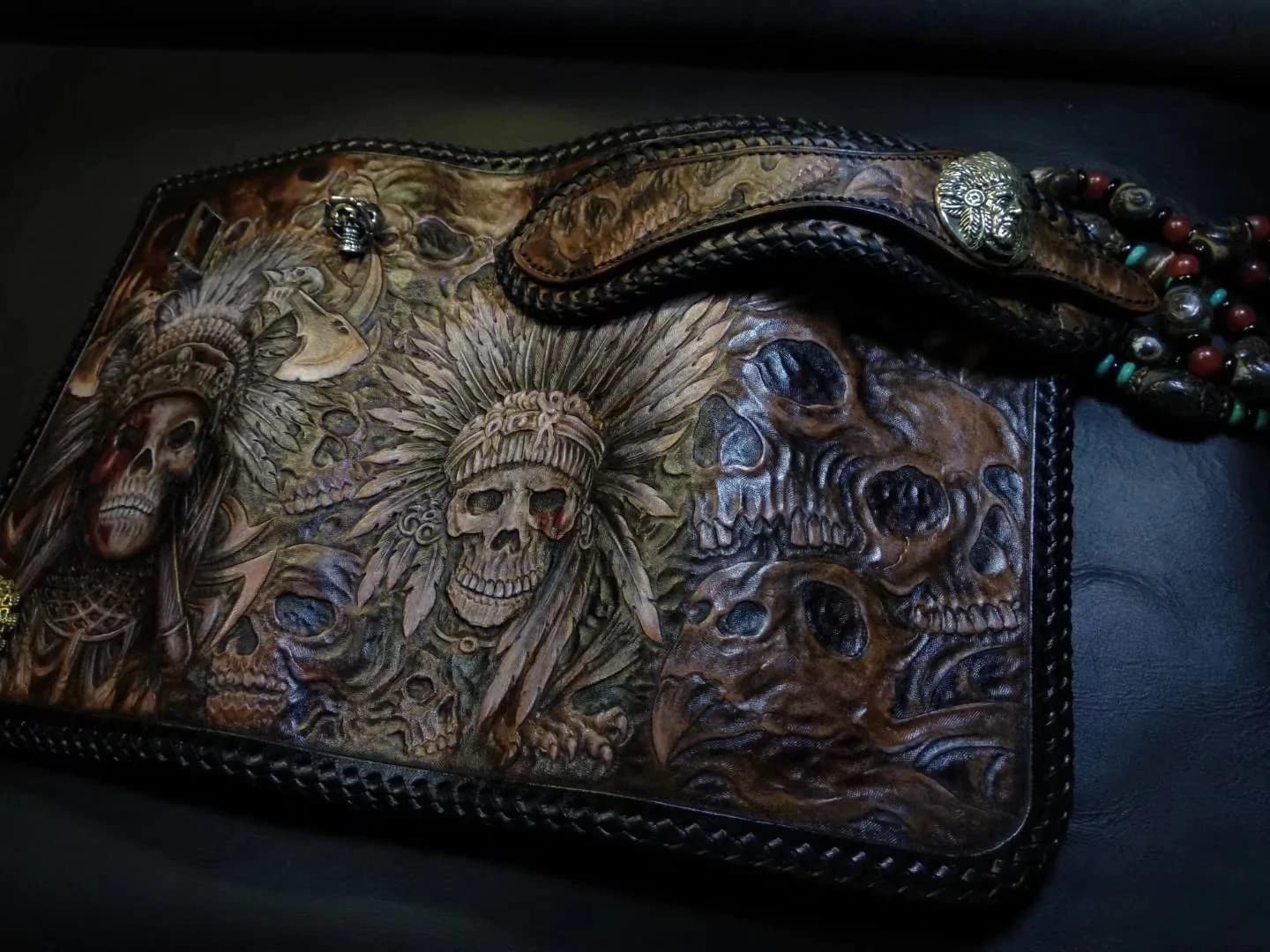 Mua Leather Men's Indian Chief Skull Biker Wallet Handmade Leather ...